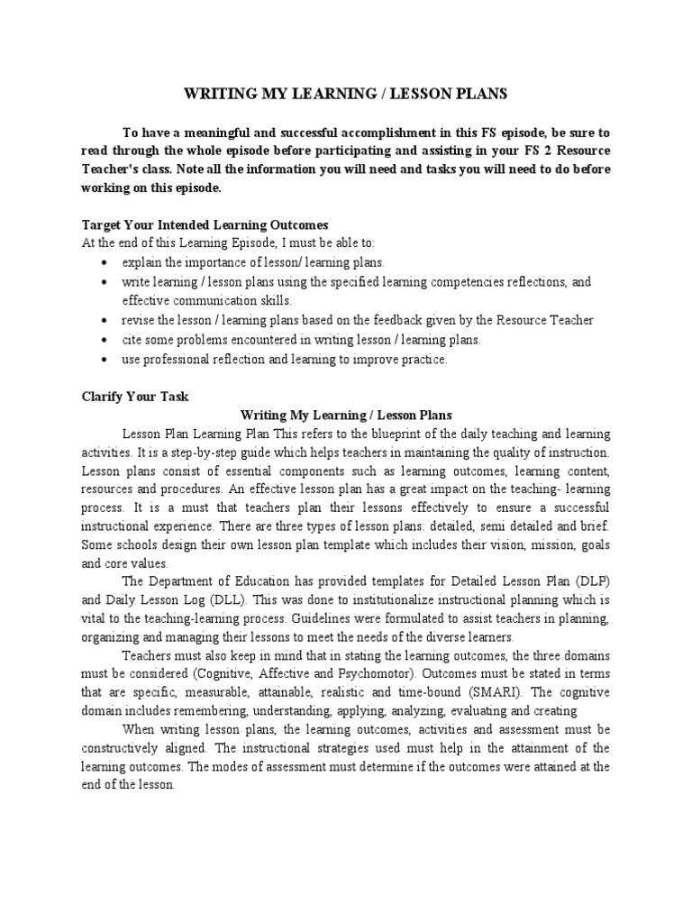 LE 10 Writing My Learning or Lesson Plan | PDF | Lesson Plan | Learning