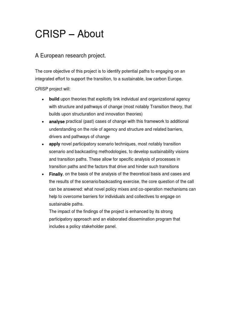 CRISP Project: Pathways to Sustainability | PDF | Business