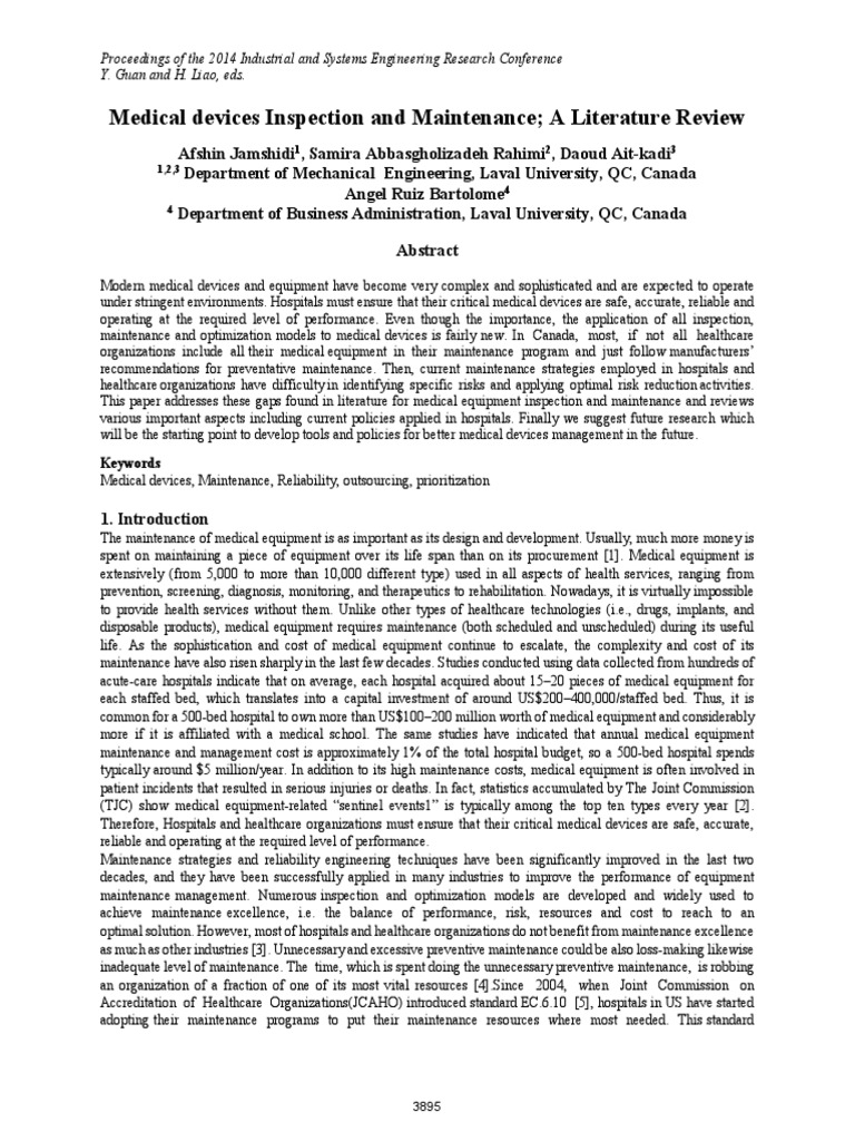 Medical Devices Inspection and Maintenance A Literature Review | PDF ...