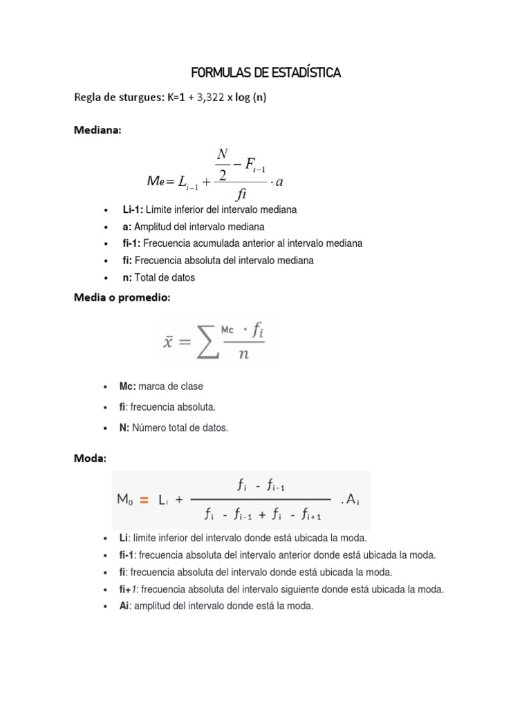Formulas de Estadística | PDF | Métodos y materiales de enseñanza