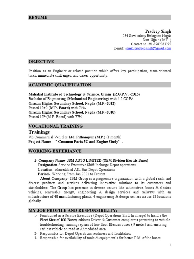 Updated CV-Pradeep Singh | PDF | Engineering | Bus
