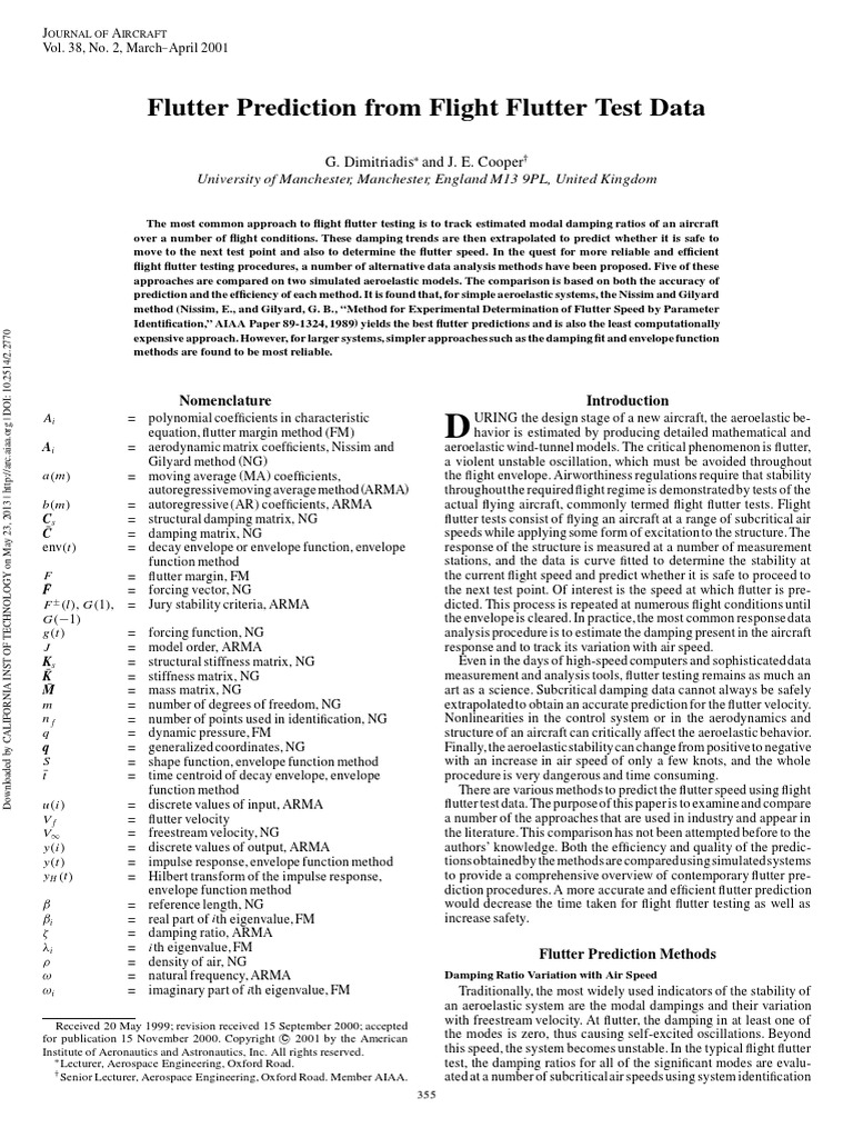 Flutter Prediction from Flight Flutter Test Data | PDF | Autoregressive ...
