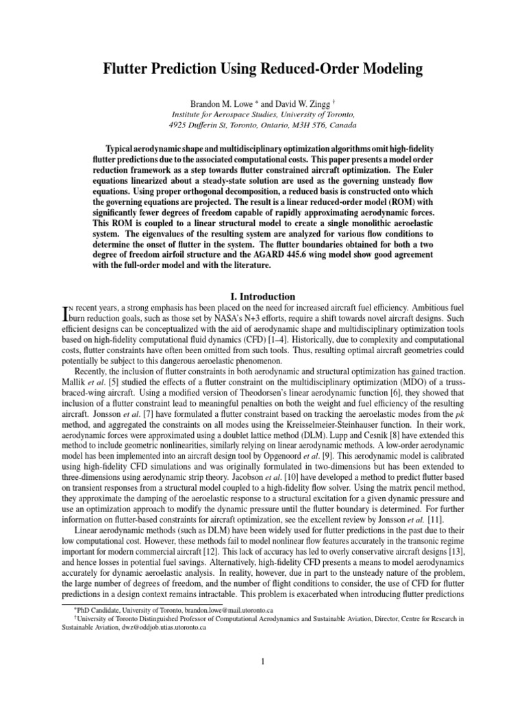 Flutter Prediction Using Reduced Order Modeling Pdf Computational Fluid Dynamics Fluid