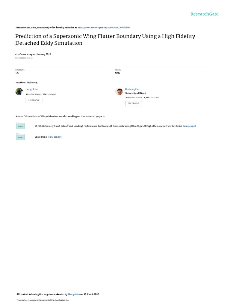 Prediction of A Supersonic Wing Flutter Boundary Using A High Fidelity Detached Eddy Simulation ...