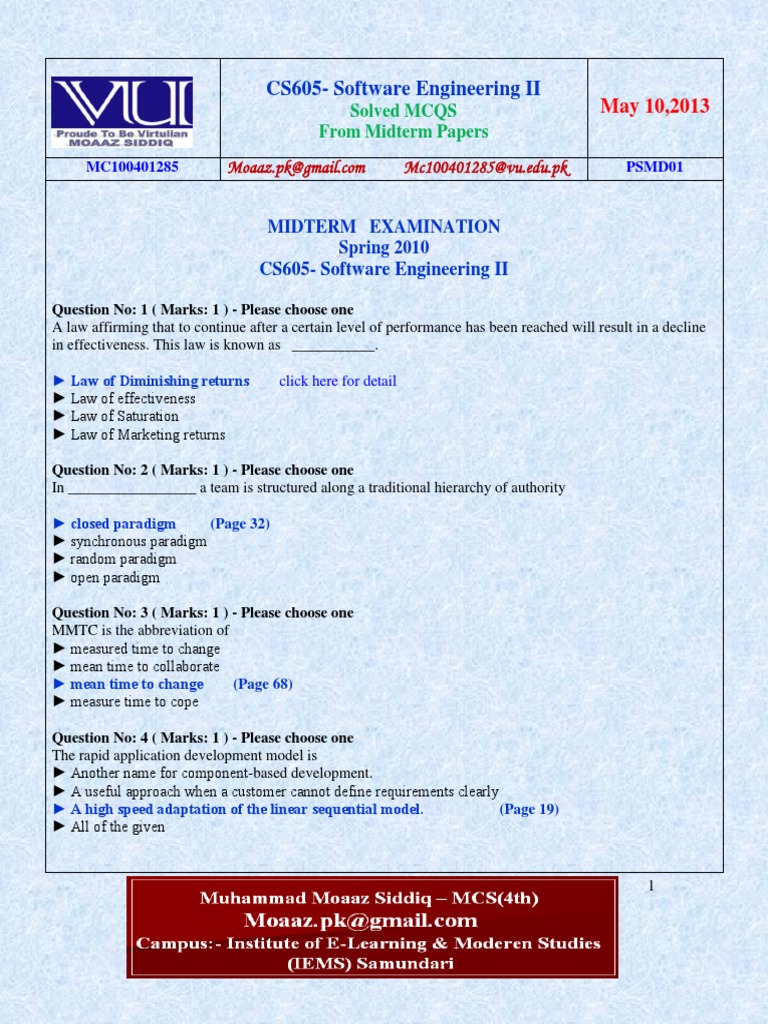 CS605 Midterm Solved Mcqs | PDF | Software Prototyping | Software ... CS605 Midterm Solved Mcqs | PDF | Software Prototyping | Software ...