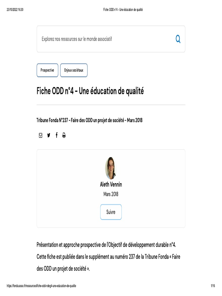 Fiche ODD N°4 - Une Éducation de Qualité | PDF