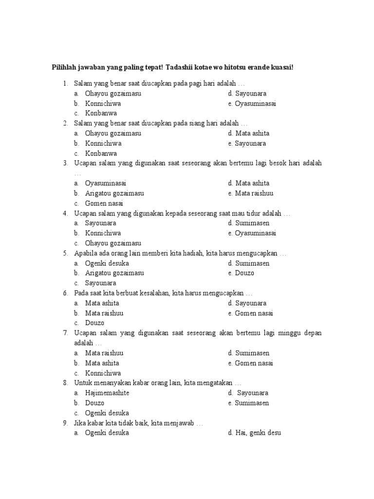 Soal Pas Gnjil B.jep SMK Alkamal | PDF | Seni & Disiplin Bahasa