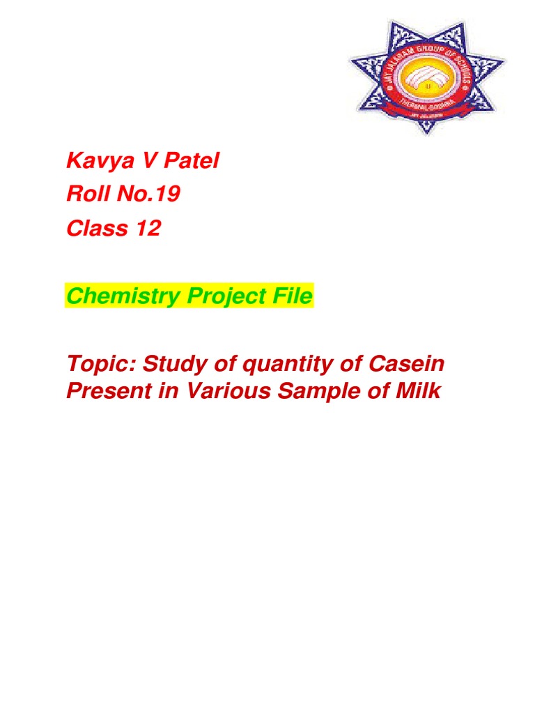 Chemistry Project Class 12 | PDF | Milk | Chemistry