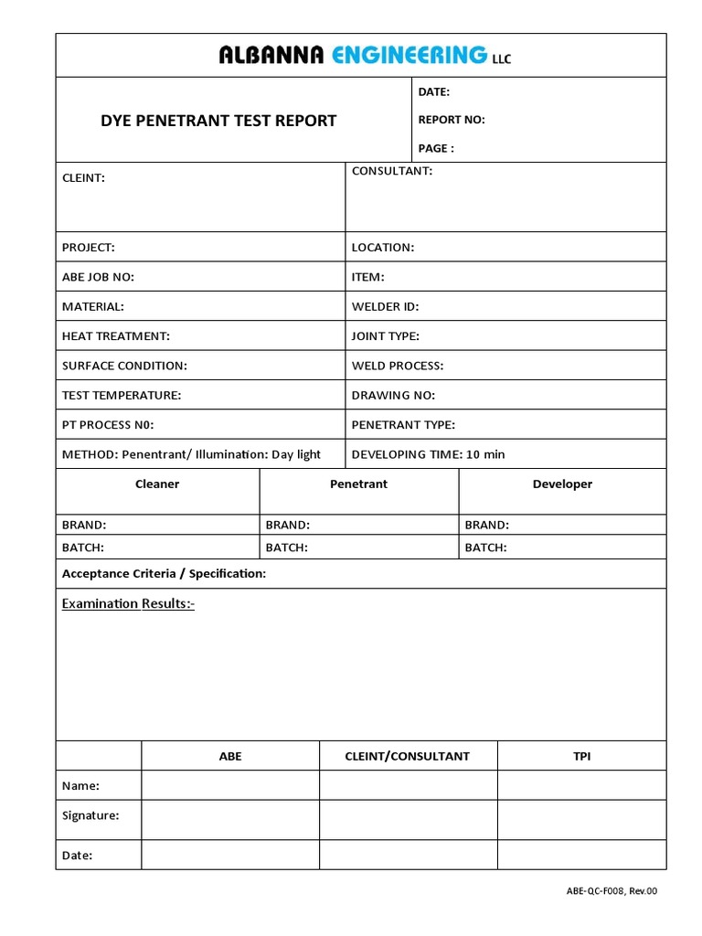 F-008 Dye Penetrant Test Report | PDF