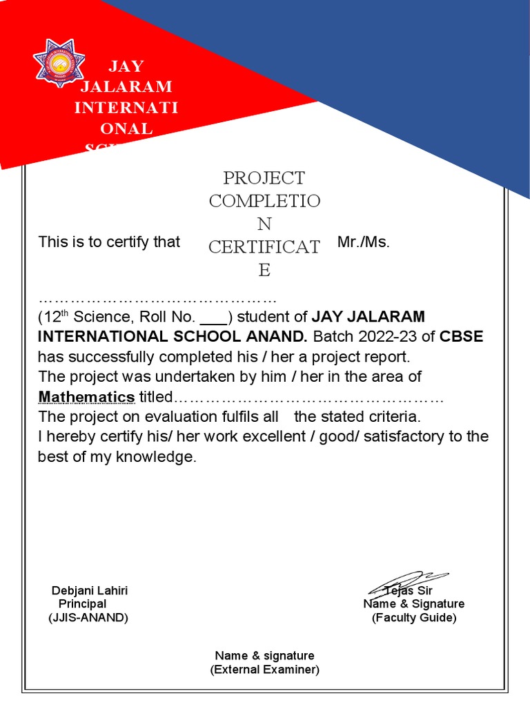 12th Maths Certificate | PDF