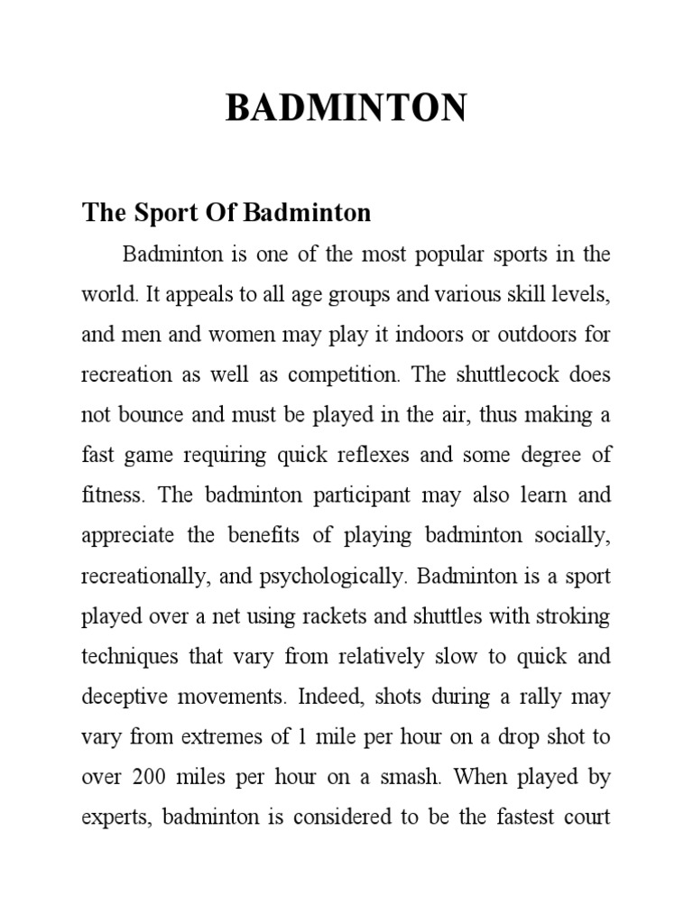 BADMINTON | PDF | Sports | Hobbies