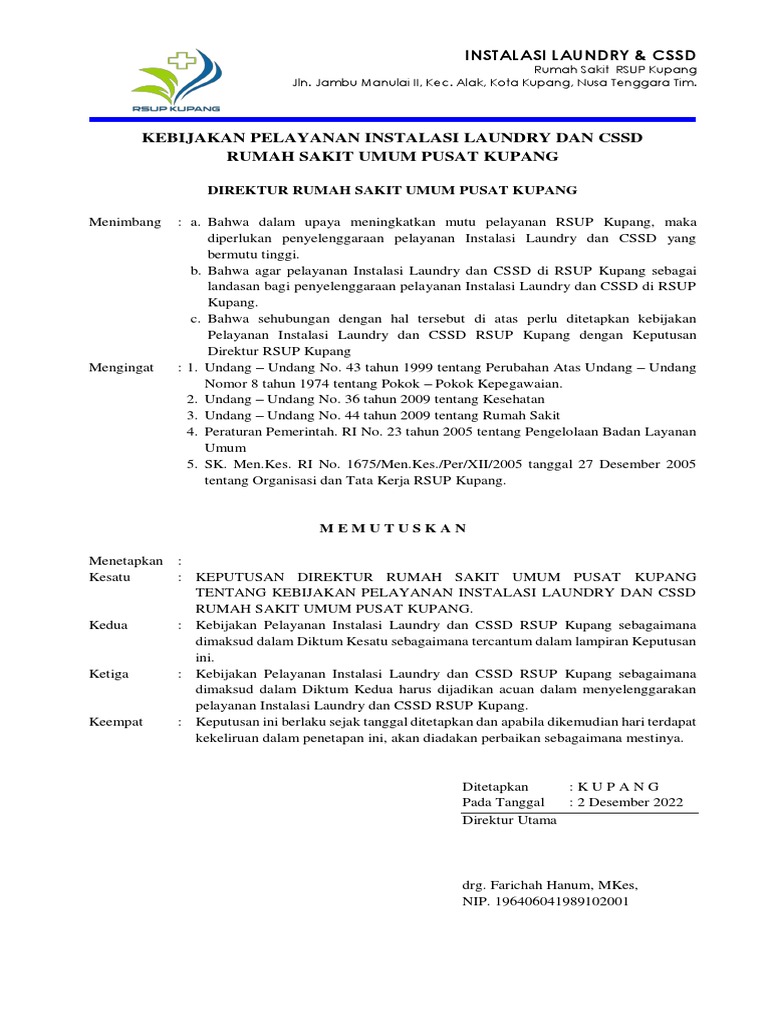 SK Kebijakan Pelayanan Instalasi Laundry Dan CSSD | PDF | Bisnis | Griya & Taman
