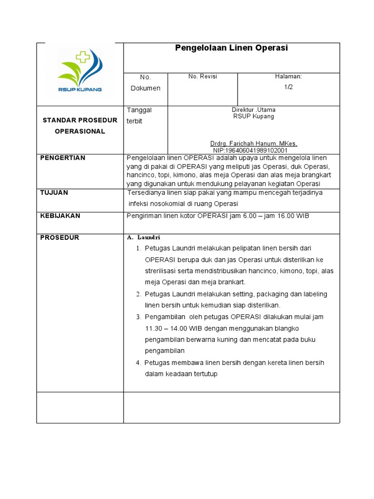 Spo Pengelolaan Linen Ok | PDF | Griya & Taman