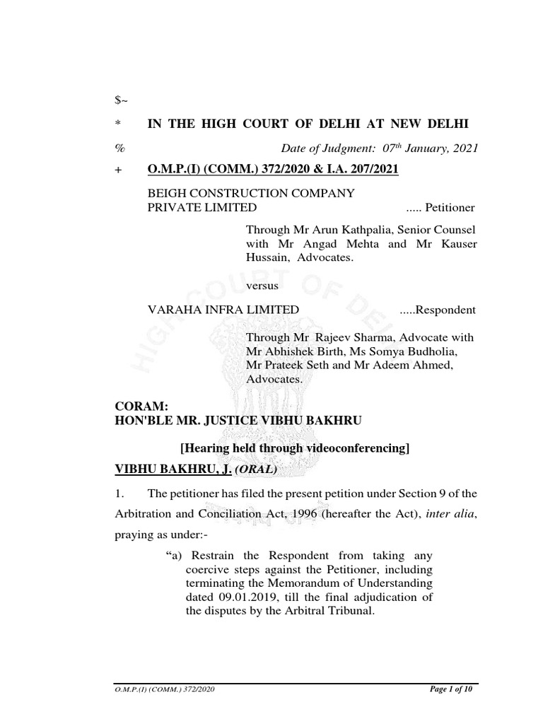 Beigh Construction Company Private Limited v. Varaha Infra Limited ...
