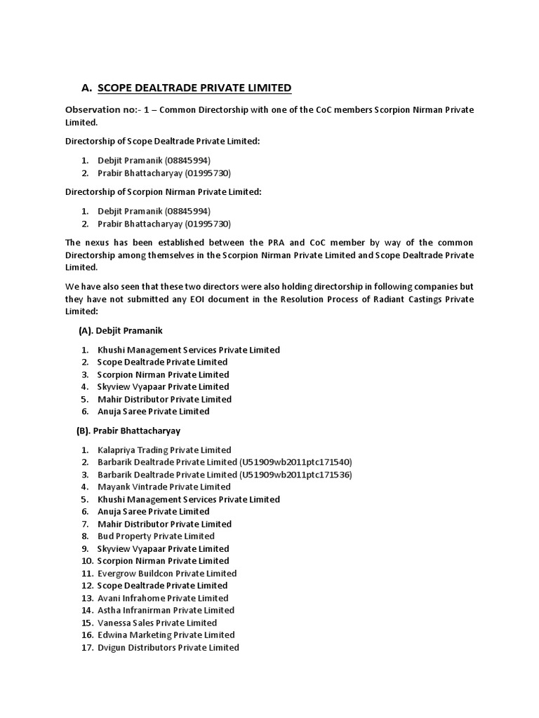 Details of Director - Scope DealTrade | PDF