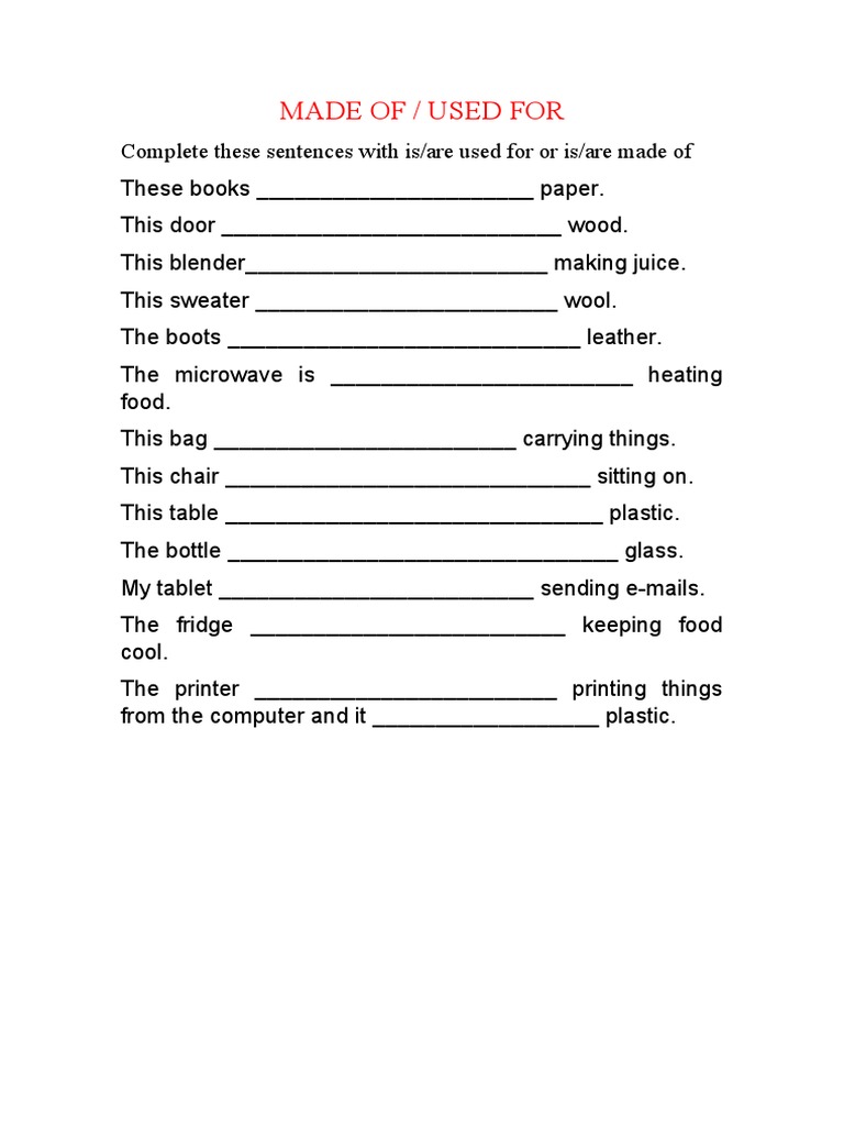 Ejercicio Used For and Made of | PDF