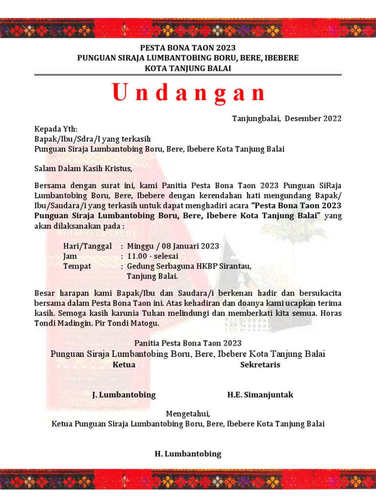 Undangan Pesta Bona Taon 2023 | PDF | Memasak, Makanan, & Anggur ...