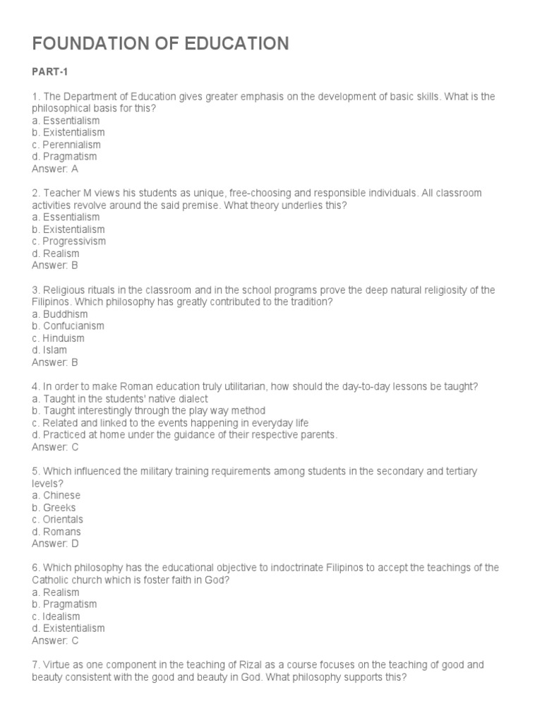 Foundations of Education | PDF | Philosophy Of Education | Teachers