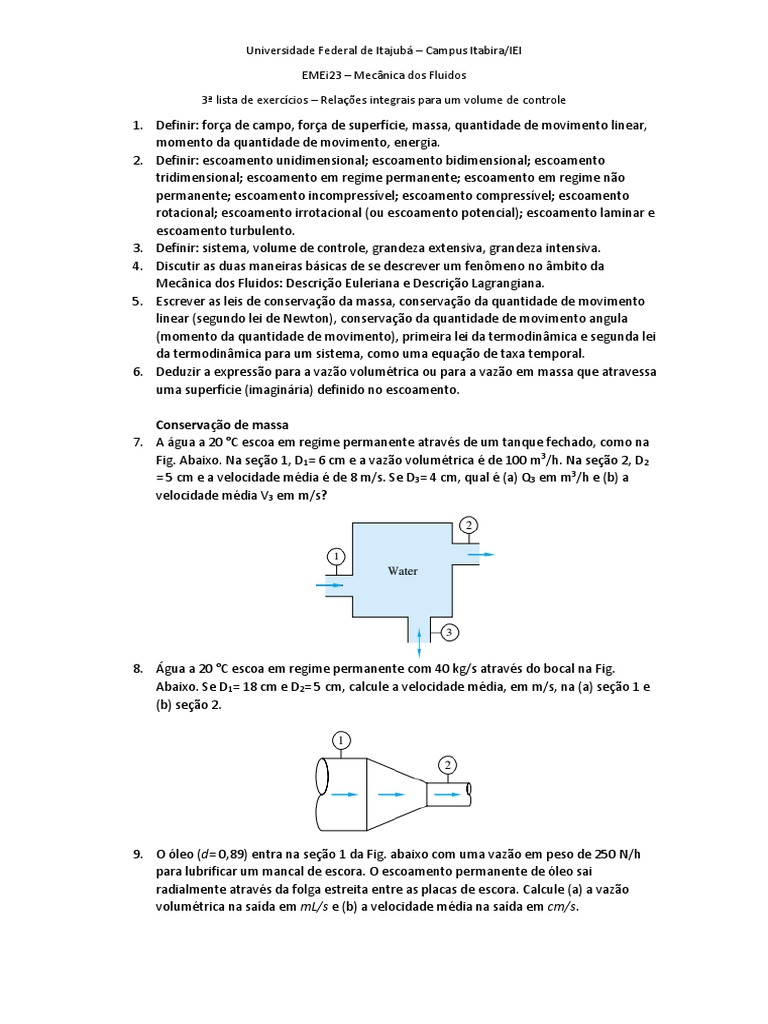 3a Lista de Exercicio de EMEi23 - Relacoes Integrais para Um Volume de ...