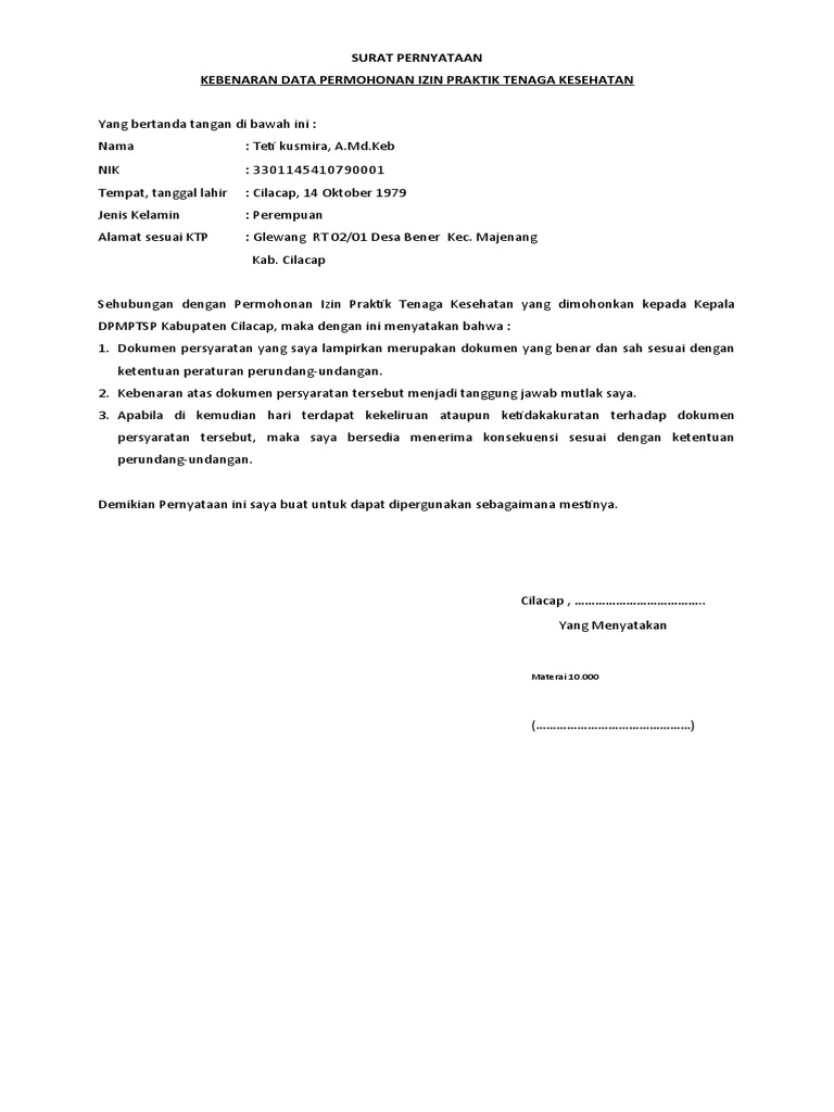 Form Surat Pernyataan Sipb | PDF