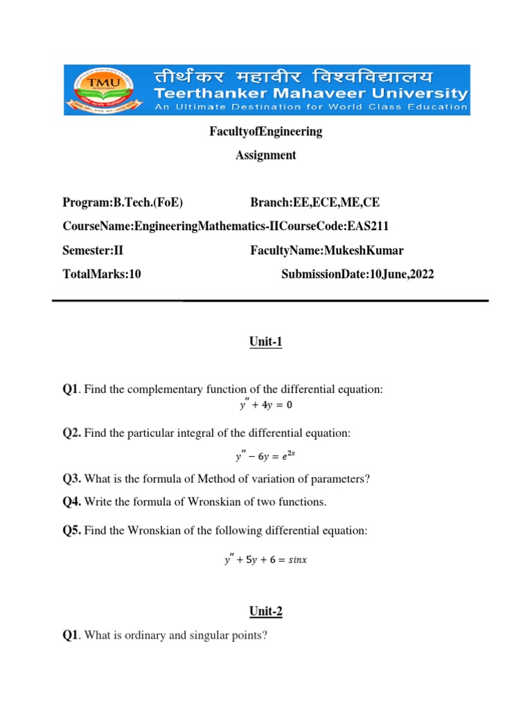 EAS211 Assignment | PDF | Laplace Transform | Fourier Series
