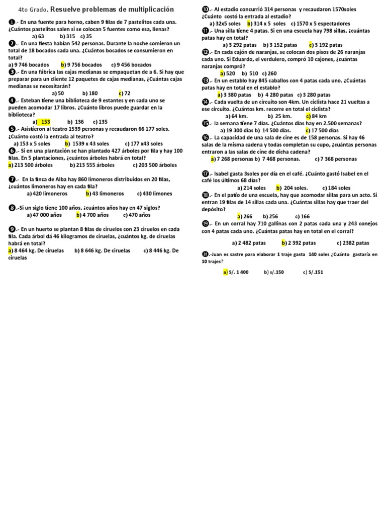 Resuelve Problemas de Multiplicación de 2 Factores | PDF | Cocina ...