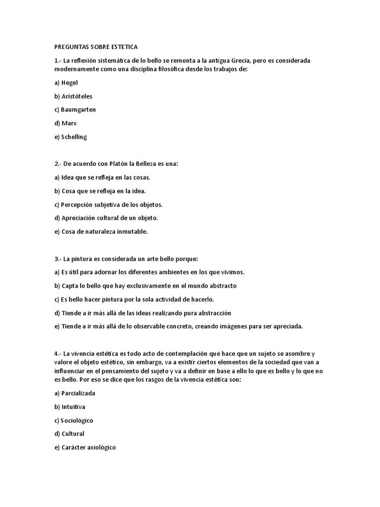 Preguntas Sobre Estetica | PDF