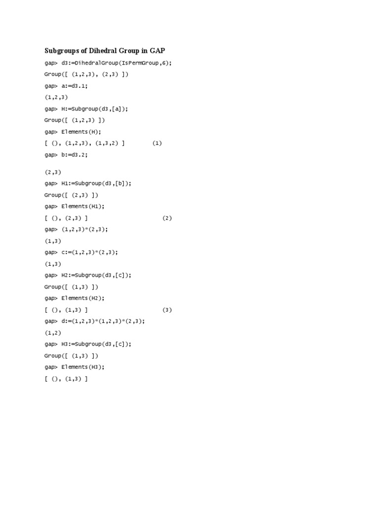 Subgroups Of Dihedral Group In Gap Pdf