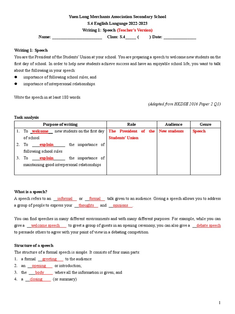 2223 S4 Writing 1 HKDSE 2016 Q1 Speech Ts | PDF | Question | Teachers