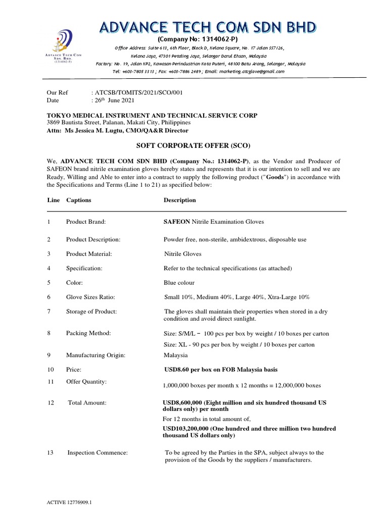 Full Corporate Offer ATC (TOMITS 26.6.21) | PDF | Letter Of Credit | Trade