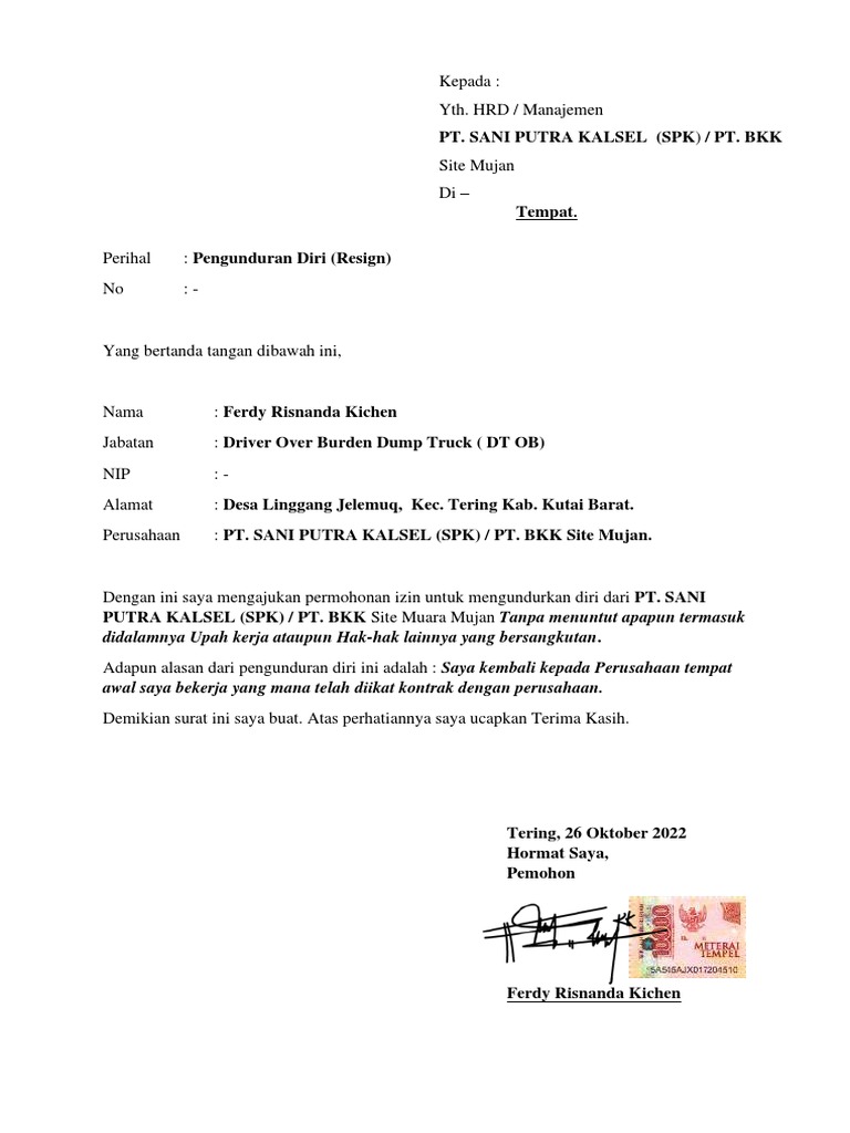 CONTOH Surat Resign | PDF