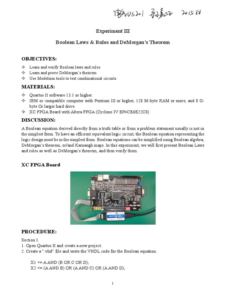 Experiment 3 Pdf Boolean Algebra Teaching Mathematics 7863