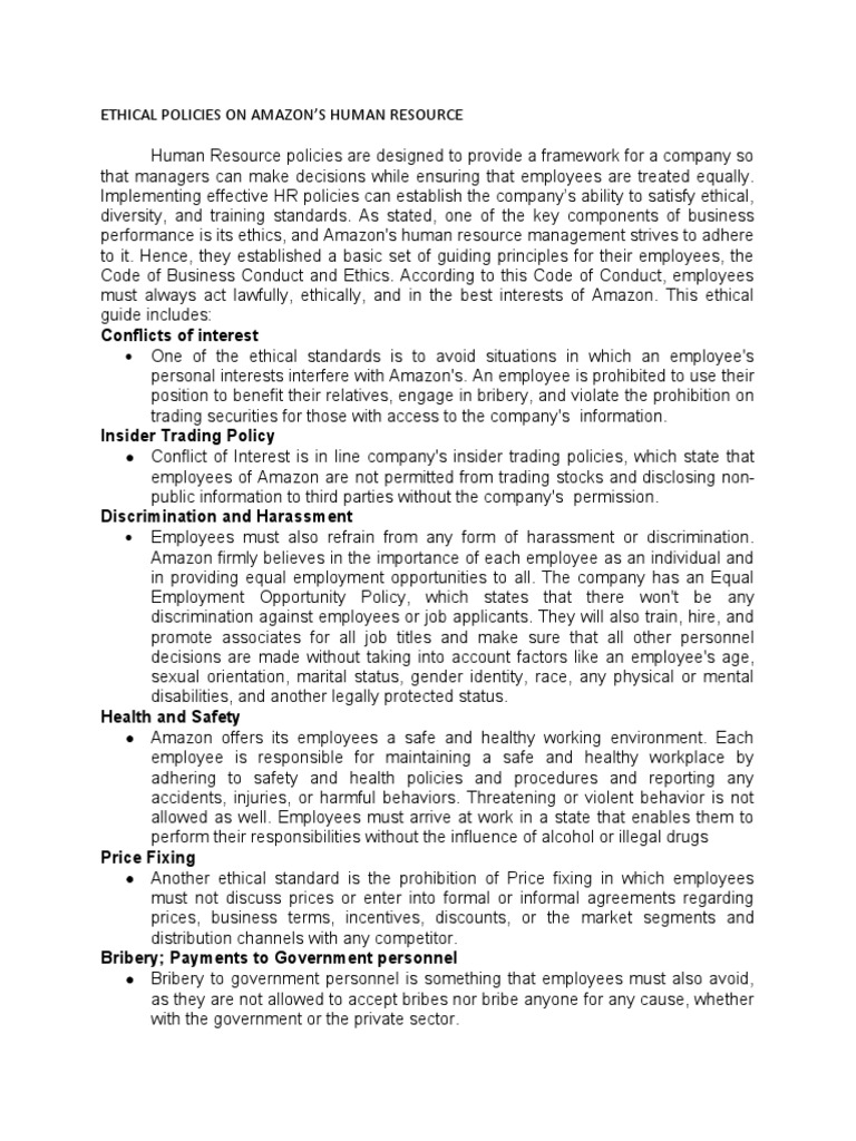 Amazon HR Ethical Policies Overview | PDF