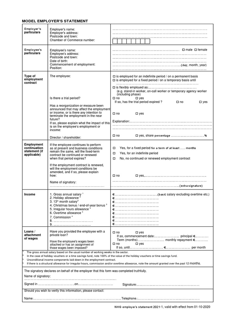 Employer's Statement Template | PDF | Employment | Labor