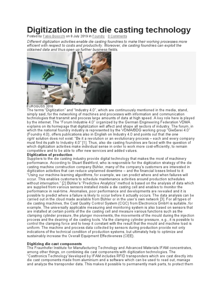 Digitization in The Die Casting Technology | PDF | Sensor | Computing
