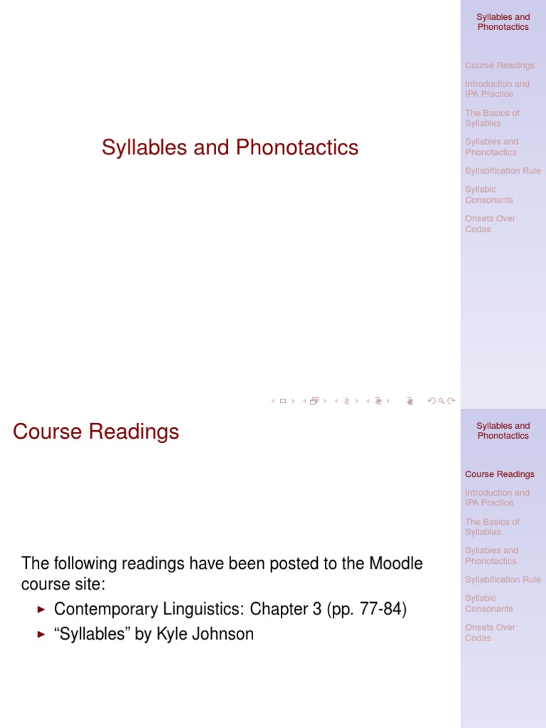 Linguistics: Syllables & Phonotactics | PDF | Syllable | Speech