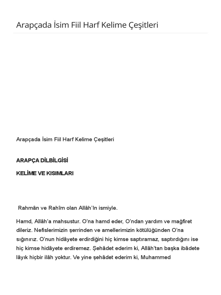 Arapçada İsim Fiil Harf Kelime Çeşitleri - Fasih Arapça Gramer Arapça ...