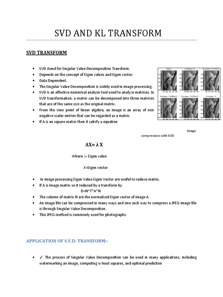SVD and KL Transform-1 | PDF | Eigenvalues And Eigenvectors | Matrix (Mathematics)