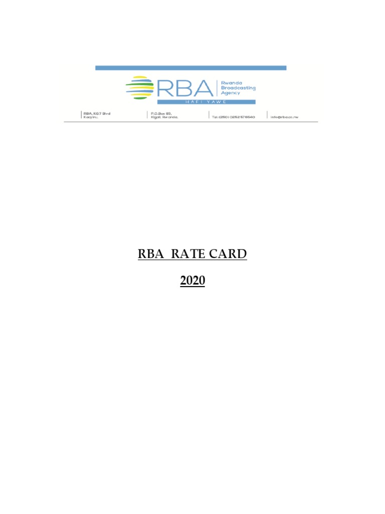 RBA RATE CARD. - 03dc826e | PDF | Advertising | Streaming Media