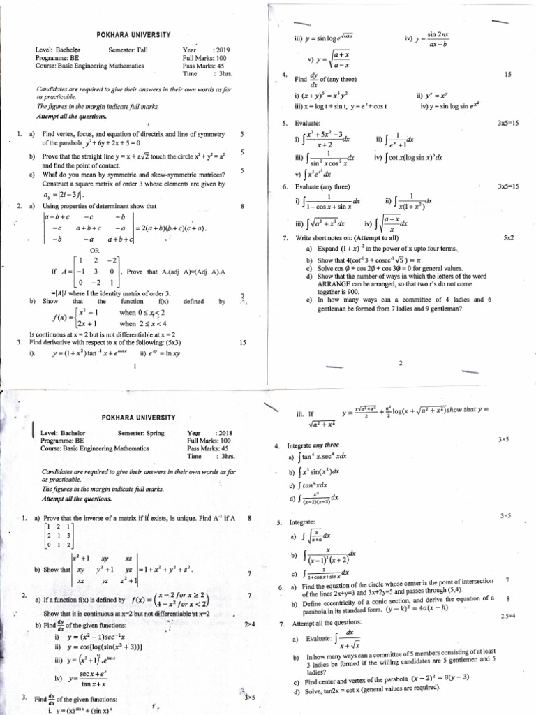 Basic Engineering Mathematics Upto Spring 2019 | PDF