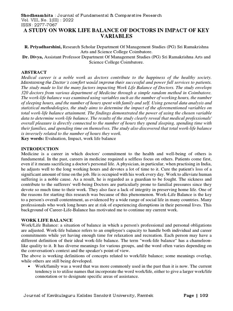 A Study of Worklife Balance of Doctors | PDF | Job Satisfaction | Doctor Of Medicine