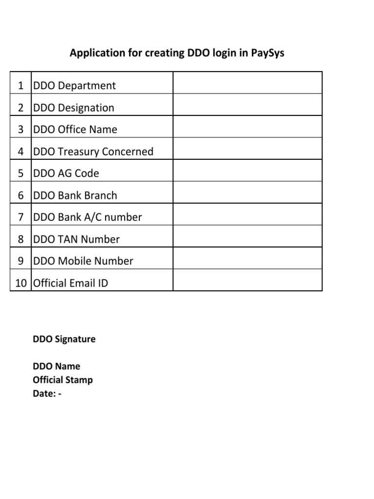 Request Form For Paysys Login Ddo | PDF