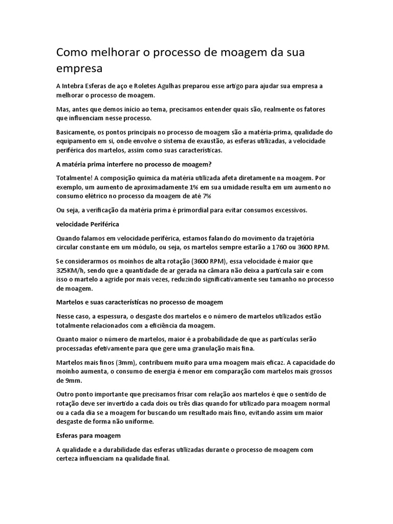 Como Melhorar o Processo de Moagem Da Sua Empresa | PDF | Moinho ...