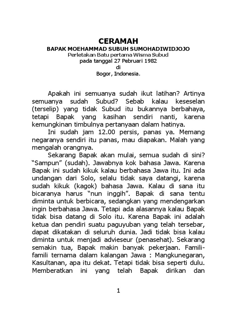 Ceramah Bapak Subuh: Sejarah Wisma Subud | PDF