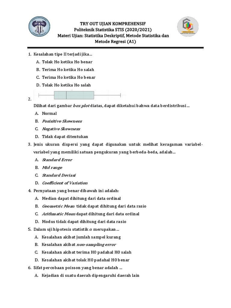 Soal Dan Pembahasan Try Out Ujian Komprehensif Angkatan 60 d3 (2020-2021) . | PDF