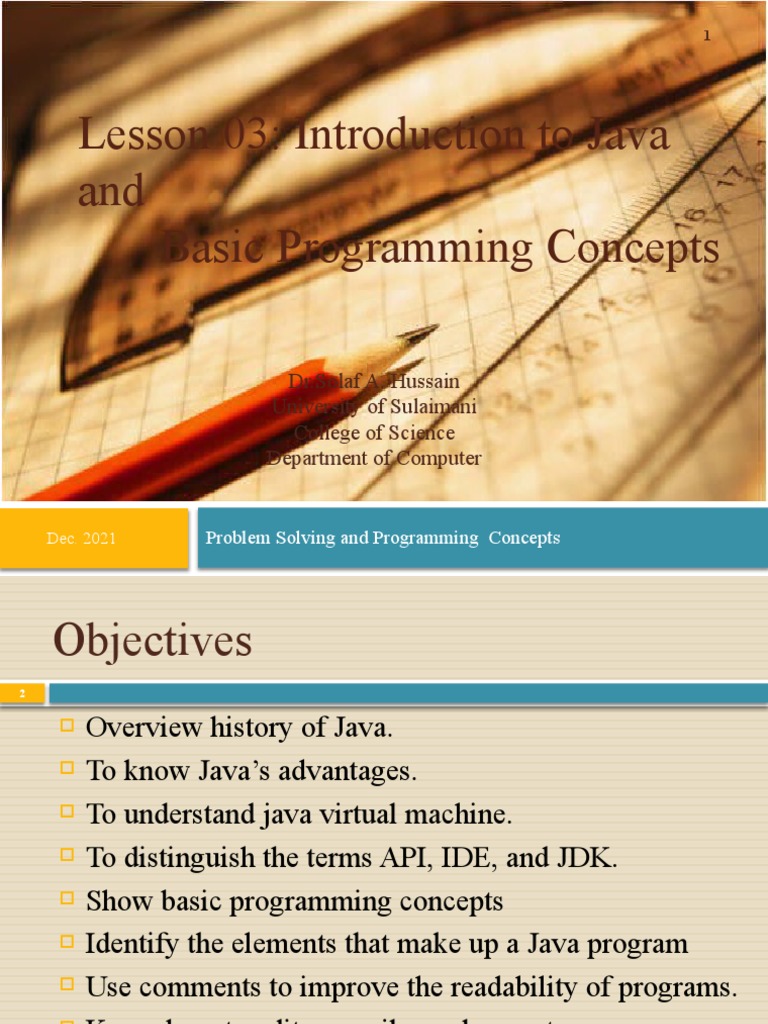 Lesson 03 Introduction To Java & Basic Programming Concepts | PDF | Java (Programming Language ...