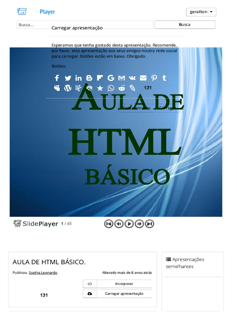 AULA DE HTML BÁSICO. - PPT Carregar | PDF | Elemento HTML | Html