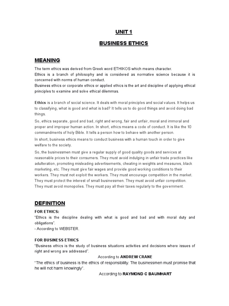 UNIT 1 Business Ethics 1 | PDF | Business Ethics | Morality
