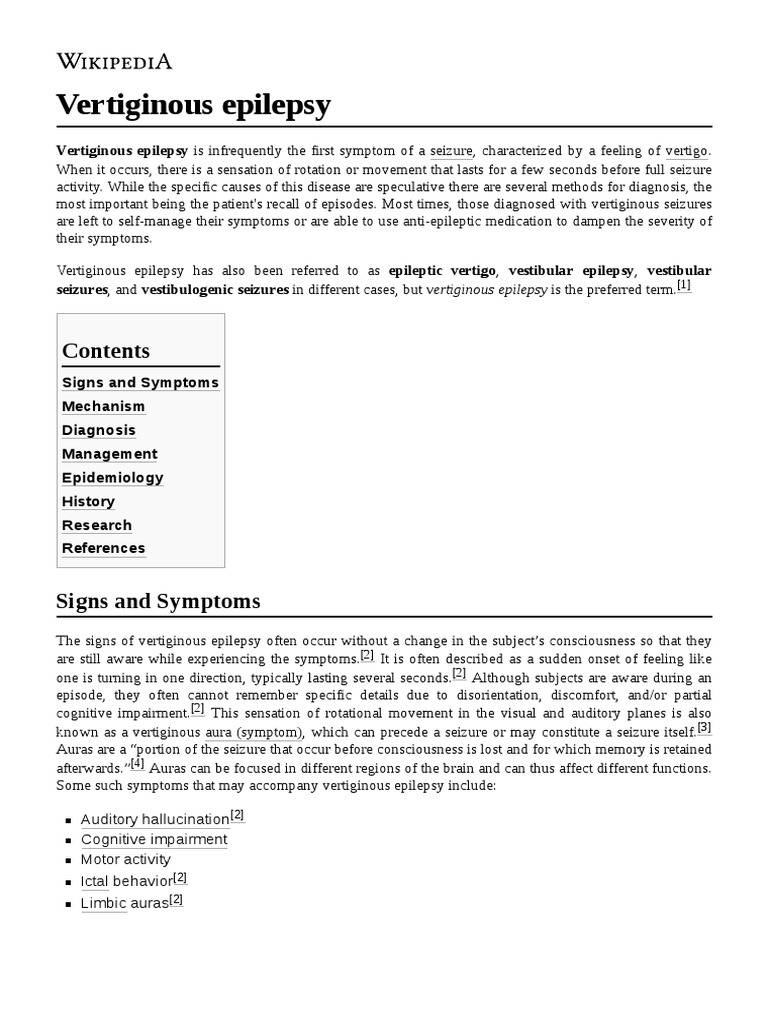Vertiginous Epilepsy | Download Free PDF | Vertigo | Diseases And Disorders