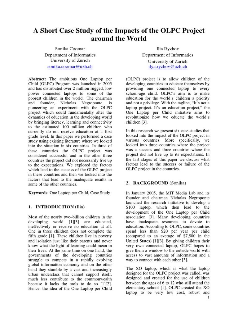 A Short Case Study of The Impacts of The OLPC Project Around The World | PDF | Computing